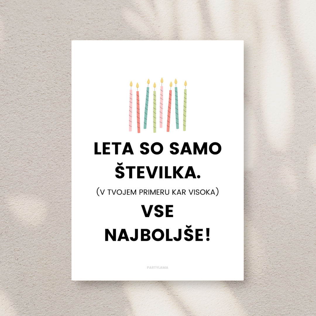 Kartica - Leta so samo številka | Partylama.si